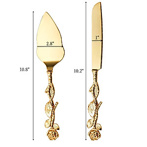 Mezchi Wedding Cake Knife and Server Set, Gold Cake Cutting Set for Wedding, Vintage Rose Wedding Cake Cutting Set for Birthday, Party, Anniversary, Cake, Pie, Pizza
