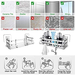 HomeGoGo Shower Caddy Bathroom Shelf, Bathroom Storage Organizer with Adhesive, No Drilling Rustproof Food Storage Basket, Kitchen Spice Racks, Silver