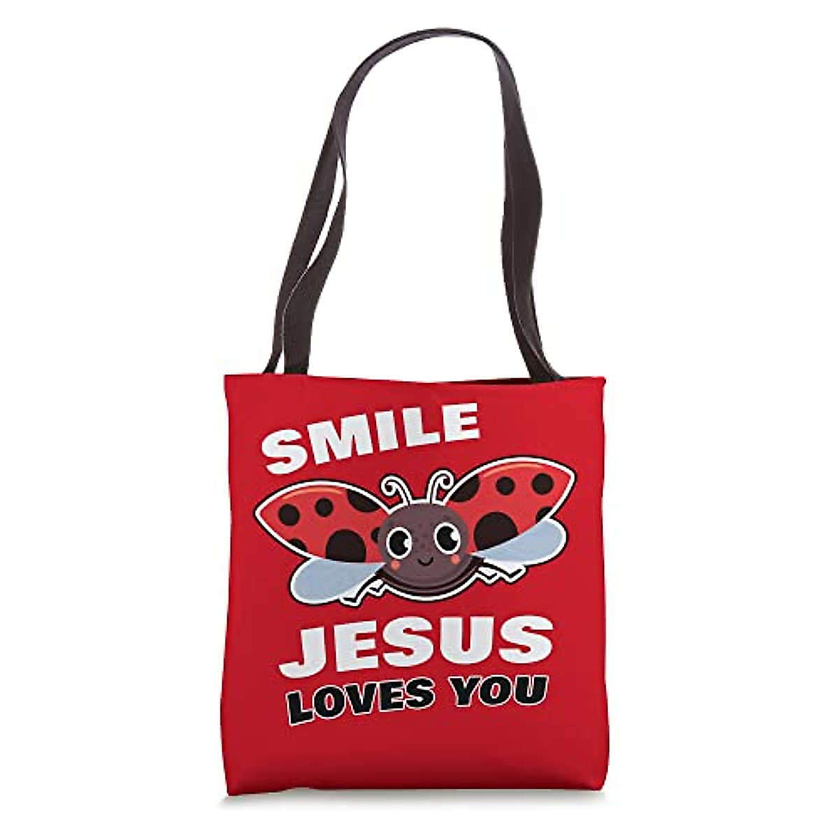 Smile Jesus Loves You - Adult & Kids Ladybug Christian Faith Tote Bag