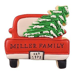 R & M International 8012 Truck with Christmas Tree Shaped Tinplated Steel Cookie Cutter, 3.25", Gift Tag Carded