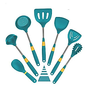 SDGH 7 Pcs New Silicone Kitchenware Non-Stick Kitchen Cooking Utensils Extended Design Stainless Steel Handle Kitchenware Sets (Color : E)