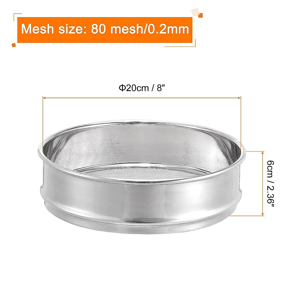 PATIKIL 80 Mesh Lab Sieve, 8" Diameter Test Sieve 304 Stainless Steel Wire Cloth (0.2mm) for Industrial Laboratory