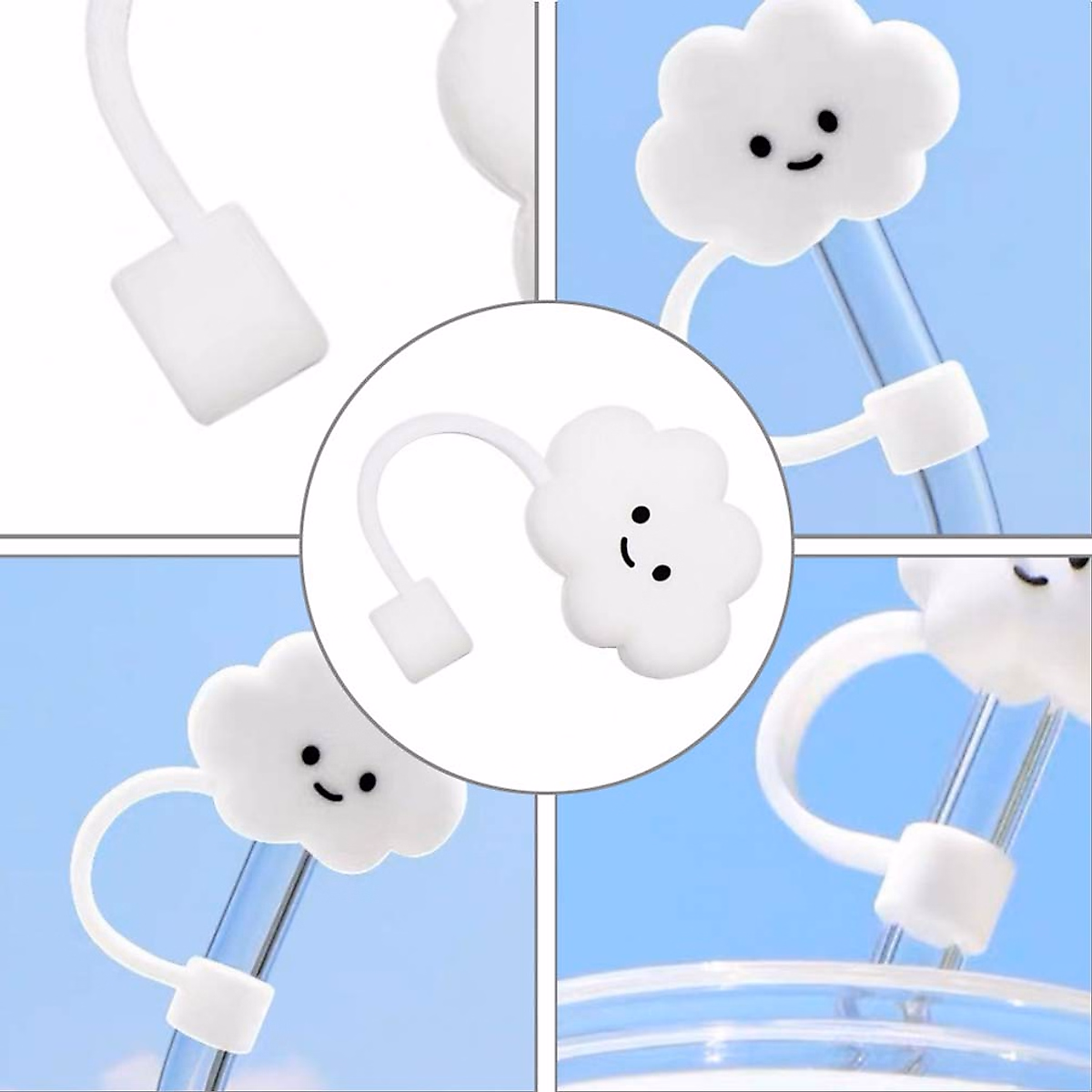 2pcs Straw Tips Cover Cloud Shape Straw Tips Cover Silicone Straw Plugs Reusable Straw Covers Plugs Party Straw Cap Drinking Straw Protector for Straw