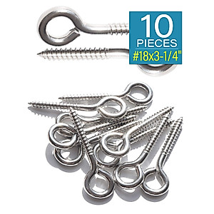 IMScrews 10-Pack Stainless Steel Heavy Duty Screw Eyes, #18 x 3-1/4 Inch, Lag Eyebolt for Hanging, Rust-Resistant Long Eyelet Screws, Ideal for Indoor and Outdoor Use