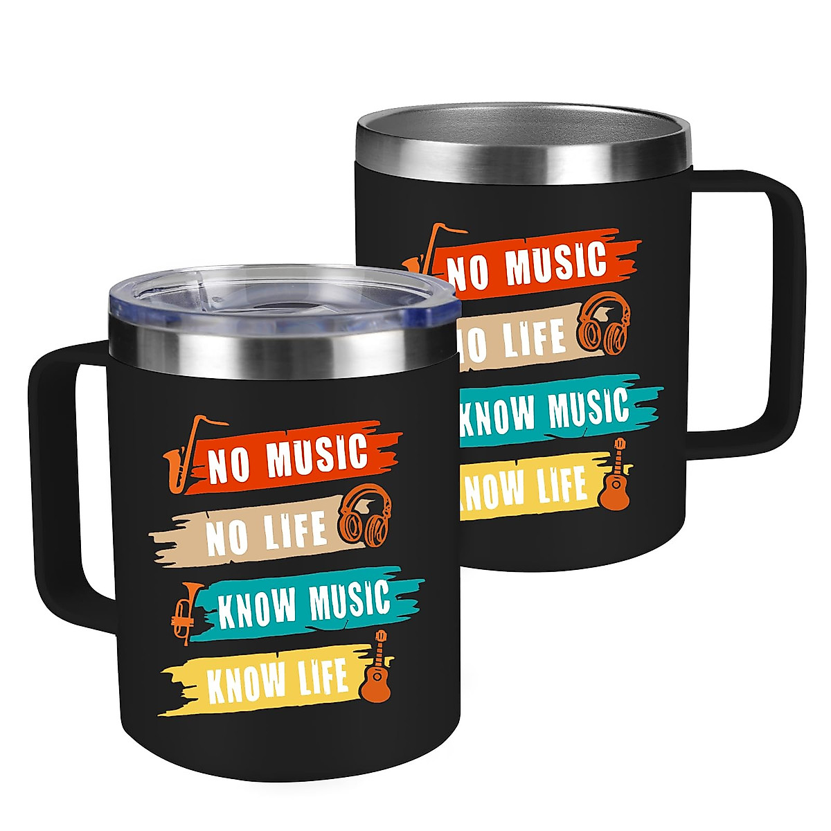 WFSJRED Theater Gifts 12 oz Insulated Mug for Coffee Mug with Leak-Resistant closeable hot lid for hot Drinks with Handle Broadway Gifts for Musicians (NO MUSIC)