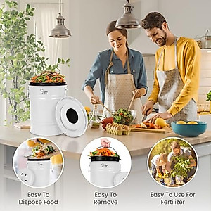 Chef's Star Countertop Compost Bin for Kitchen, Indoor Compost Bin for Kitchen Counter, Small Composter for Kitchen Counter, with Charcoal Filter, Airtight Lid, 0.8 Gallon Compost Pail, White