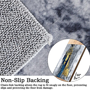 JHIQYVA 5x7 Feet Bedroom Area Rug for Living Room Kitchen Dining Room Office Study,Modern Minimalist Ultra Thin Low Pile Washable Rug,Non-Slip Soft Non-Shedding,Blue-Yellow