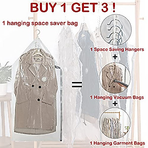 Hanging Vacuum Storage Bags, 6 Pack Large Hanging Space Saver Bags, Hanging Storage Bags for Clothes, Clothes Storage Bags Vacuum Sealed for Suits, Dress, Jackets, Closet Organizer for Moving Supplies(53.1x27.6 in)