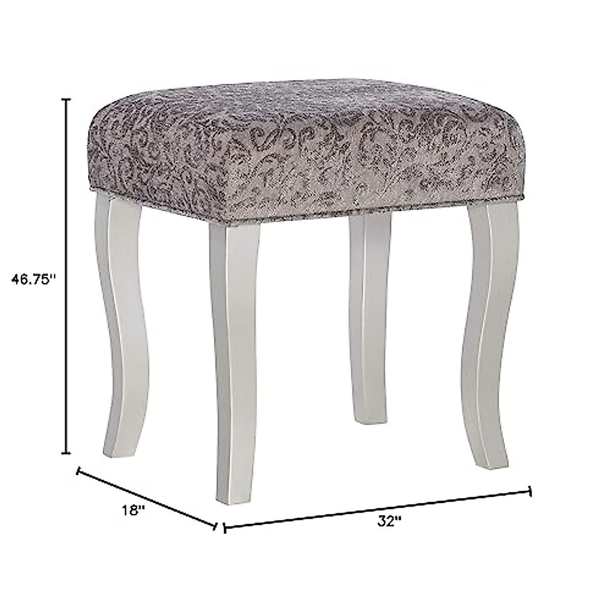 Linon Silver Harper Vanity Set, 32" W x 18" D x 46.75" H