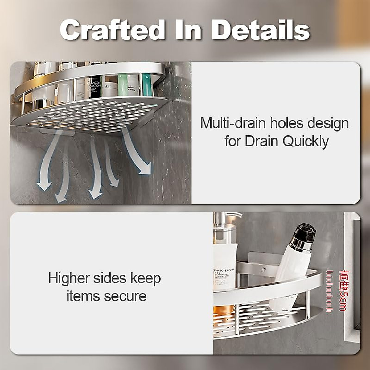 Kysren Bathroom Shower Caddy Corner: 2 Pack Shower Shelves, Sturdy Bathroom Organizers Wall Adhesive No Drilling, Shower Accessories Storage Holder