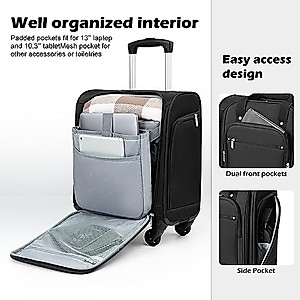 Coolife Luggage Underseat Luggage Carry On Suitcase Softside Luggage Lightweight Rolling Travel Bag Spinner Luggage
