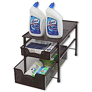 SimpleHouseware Stackable 2 Tier Sliding Basket Organizer Drawer, Bronze