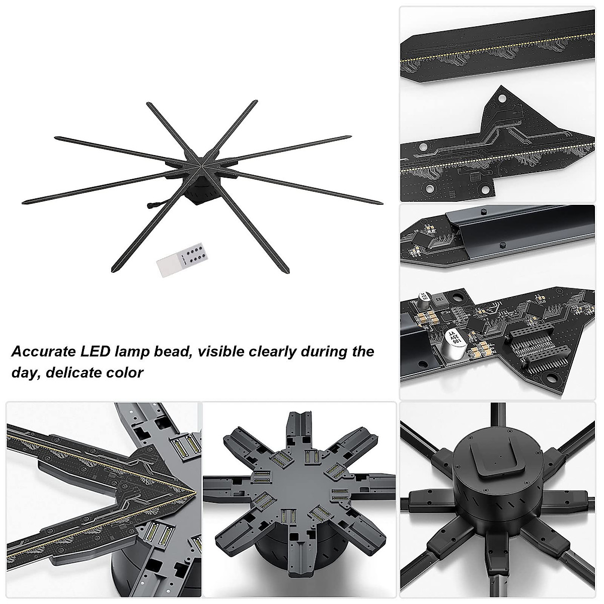 3D Hologram Fan, 350R/Min, 170° Viewing Angle, 2880 HD LED Light Beads, 8 Leaves 2048X2880 WiFi Holographic Projectors for Business Store Signs, Bar, Casino, Party(USA)