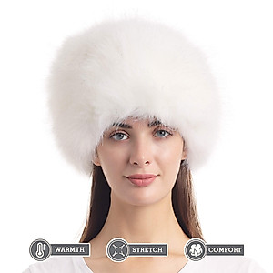 LA CARRIE Women's Faux Fur Hat for Winter with Stretch Cossack Russion Style(White)