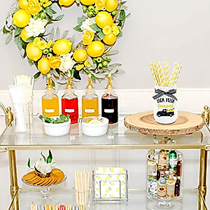 Farm Fresh Lemons Kitchen Decor Mason Jar Floral Arrangement Table Centerpiece with Artificial Fake Lemons Branch Buffalo Plaid Bowknot Summer Lemonade Farmhouse Display for Spring Home Tiered Tray