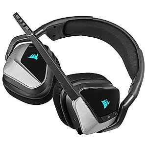 Corsair VOID RGB ELITE Wireless Premium Gaming Headset with 7.1 Surround Sound, Silver Edition (Microfiber Mesh Fabric, Omnidirectional Microphone, Up to 40ft of Range, On-Ear Controls, RGB Lighting)
