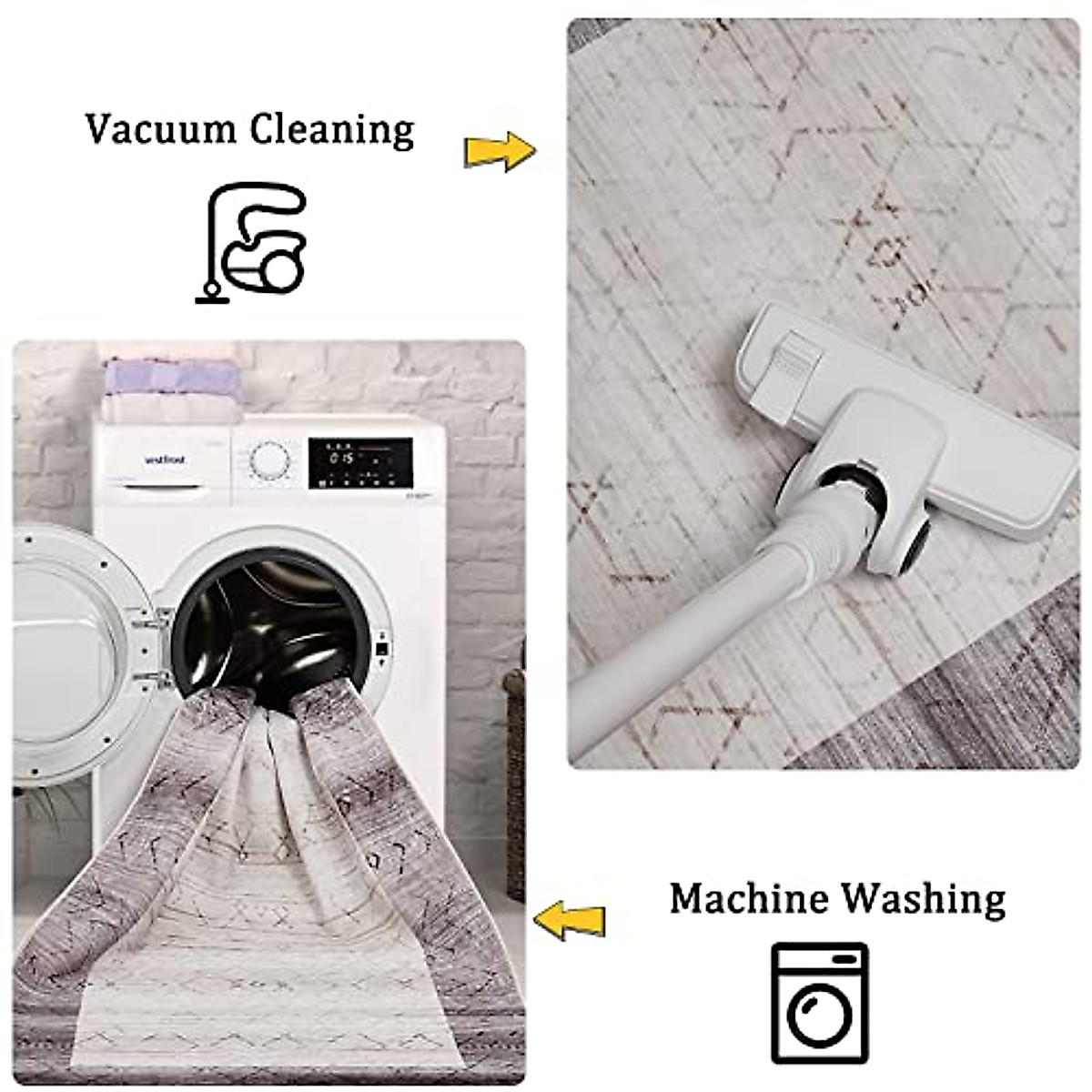 RUGSREAL Modern Geometric Indoor Area Rug Stain Resistant Washable Rug Anti Slip Low Profile Pile Bordered Area Rug Contemporary Rug for Living Room Bedroom Kids Room, 4' x 6' Taupe