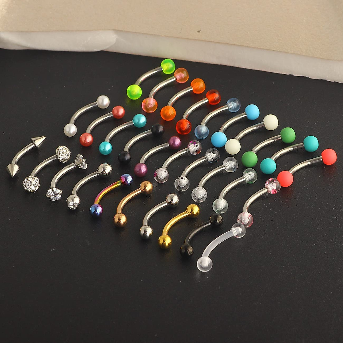 TIANCI FBYJS 30pcs 16G Curved Barbell Eyebrow Rings Piercing Surgical Steel Daith Rook Earring Cartilage Body Jewelry for Women Men 8mm