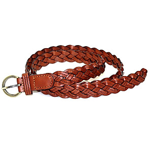 MoYoTo® Women's Fashion Thin Braided Leather Belt For Dress with Buckle 20mm (Brown)
