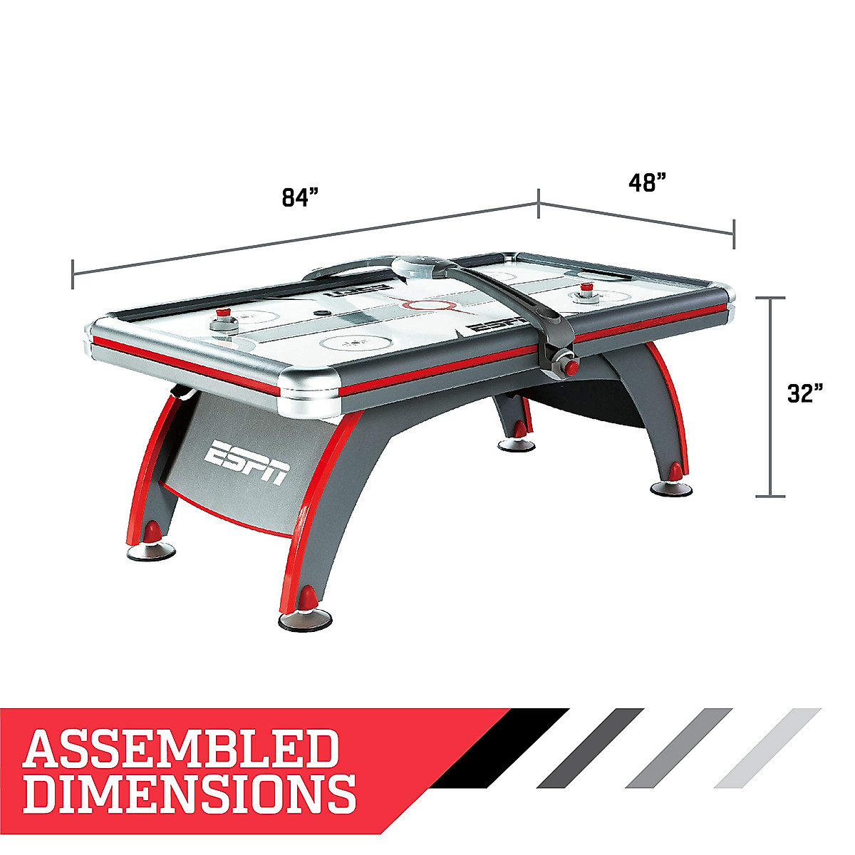ESPN Sports Air Hockey Game Table: 84 Inch Indoor Arcade Gaming Set with Electronic Overhead Score System, Sound Effects, Multi (AWH084_188E)