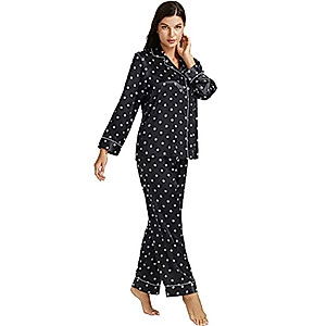 Womens Silk Satin Pajamas Set Sleepwear Loungewear Black XL