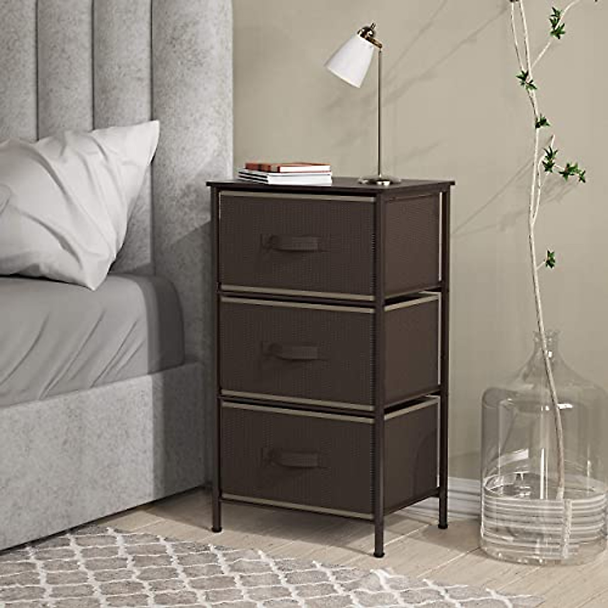 Simple Houseware Nightstands Dresser for Bedroom 3-Tier Organizer Drawer Storage Tower, Brown