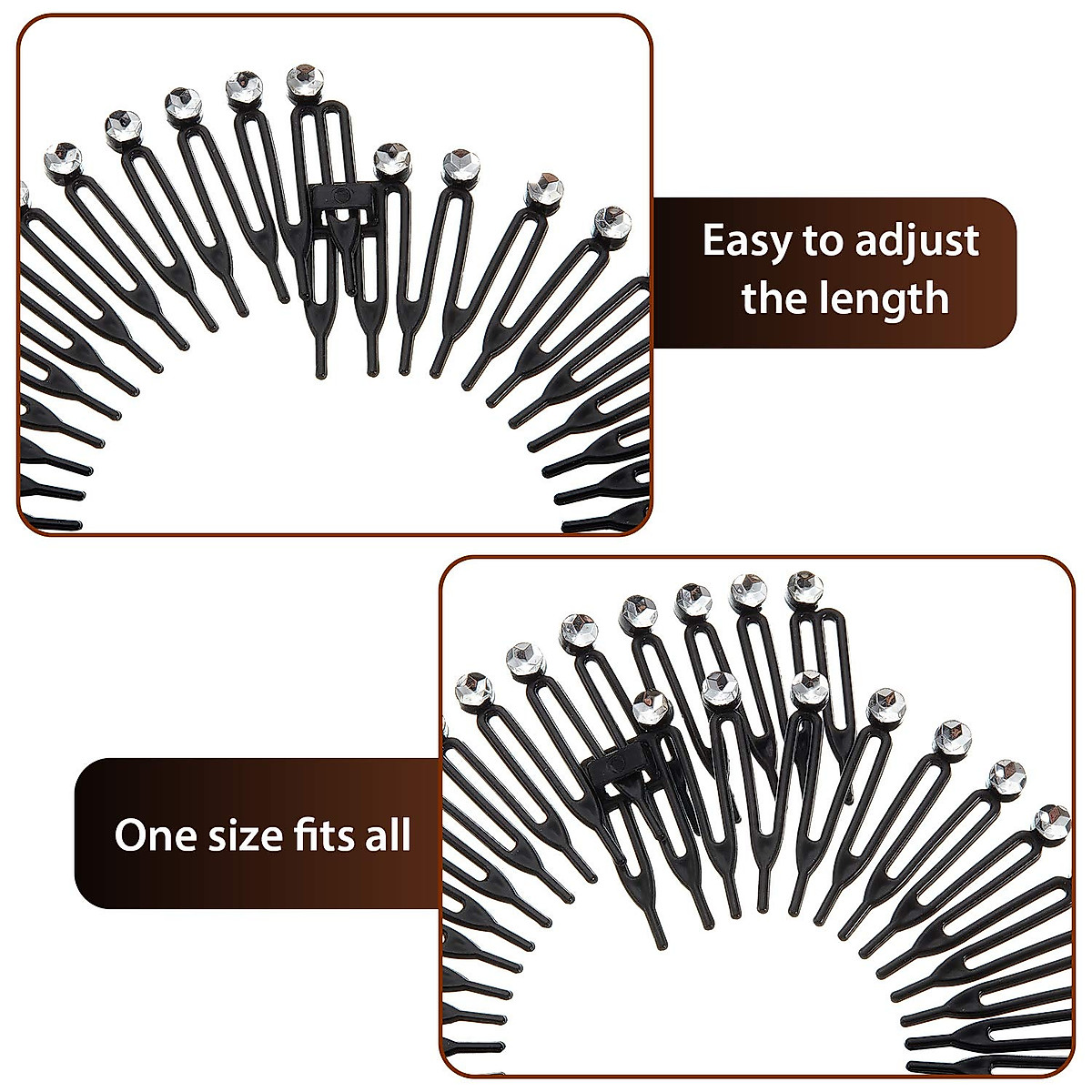 Patelai 20 Pieces Full Circular Stretch Comb Headbands, Plastic Hair Wrap Hairband Holder for Women Girls Sports Hair Accessories, 5 Colors, Black, Brown