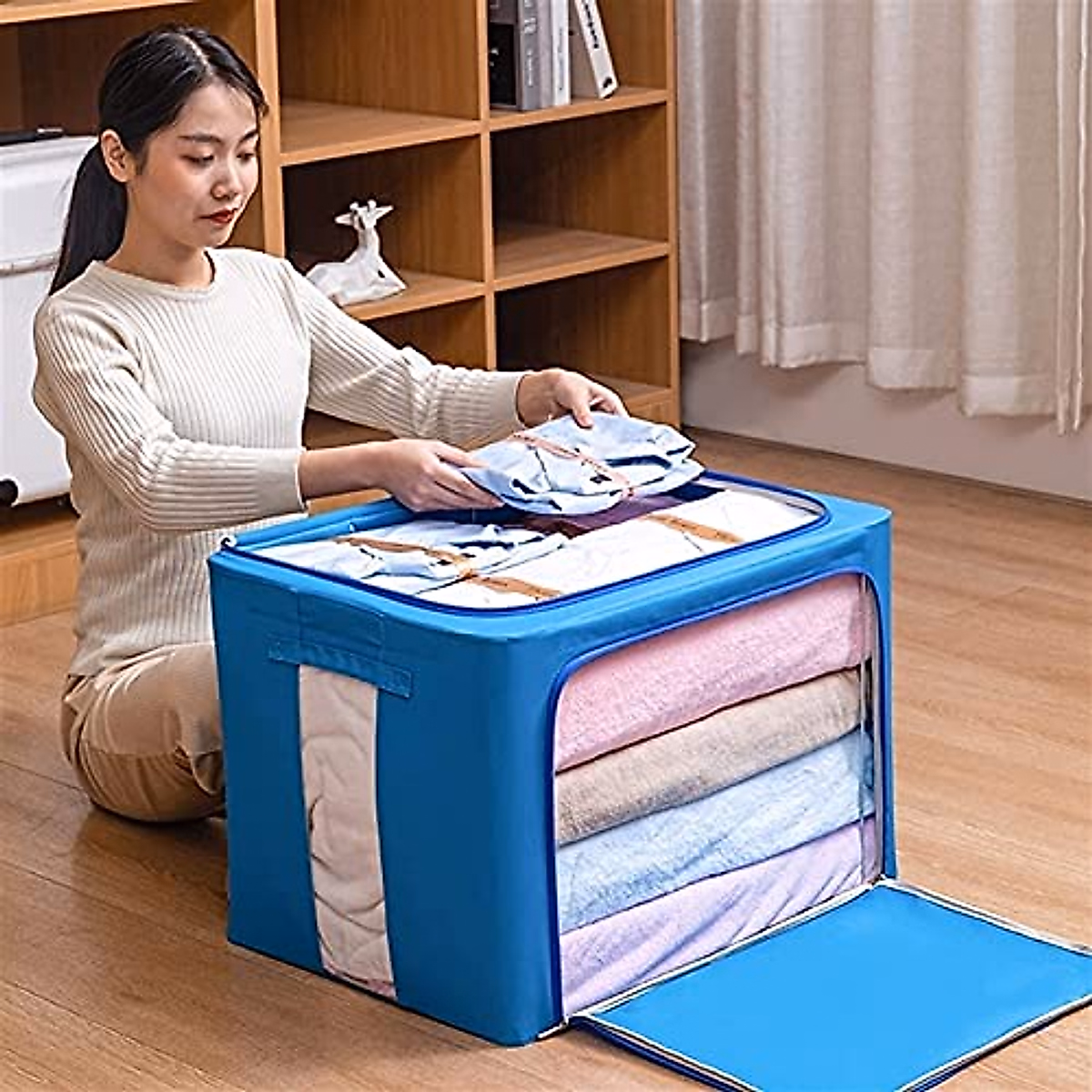 ZyHMW Large Foldable Clothing Storage Bags 3PCS, 66L Clothes Storage Bins, Thick Fabric Closet Organizers and Storage