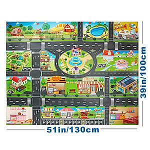 Plastic Toy Rug, Self Cleaning Oil Free Cloth,Washable for Floor Or Table,Kids Carpet PVC City Life,Educational Road Traffic Play Mat Learning Carpets for Kids