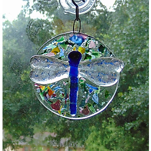 Handmade Iridescent Cobalt Blue Dragonfly Summer Round Garden Ornament Sun Catcher