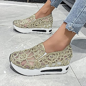 Keyoboy Slip On Sneakers Women Breathe Mesh Walking Shoes Women Fashion Sneakers Comfort Wedge Platform Loafers Running Shoes Lightweight Tennis Shoes Non Slip Gym Workout Shoes