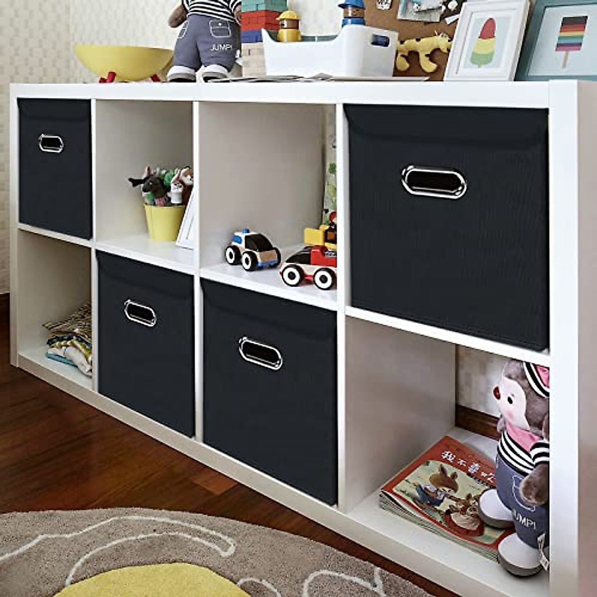 NieEnjoy Closet Organizers Fabric Storage Cube Bins with Lids collapsible storage bins basket with Handles ,Storage Boxes for Organizing,3 Pack (Black)