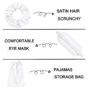 SWOMOG Women's 7 Pcs Silk Satin Pajamas Set Long Sleeve Button Down Sleepwear Cami Shorts Pjs Set with Eye Mask (as1, alpha, x_l, regular, regular, White)