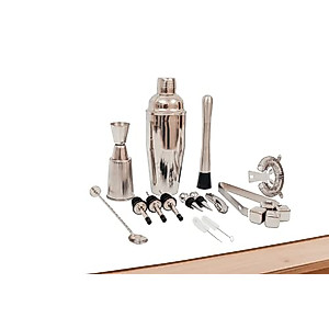 Cocktail Mixology Shaker Set - Bartender Kit with an Elegant Bamboo Stand - Bar Accessories Kit Including a Martini Shaker, Bar Jigger, Syrup Dispenser & Mixer Recipe Book