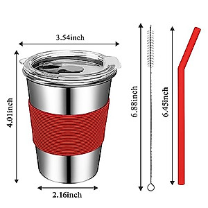 Rommeka Toddler Cups with Straws, 18/8 Stainless Steel Children Smoothie Drinking Sippy Cups, Stacking & Reusable Kids Cups with Straws and Lids, 5 Pack, 12oz