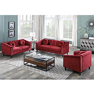 YIPDFERNOR Red Lint 3-Piece Living Room Sofa Set, Contemporary Sofa Couch Set, for Living Room Furniture Sets、Offices、Apartments（Chair）