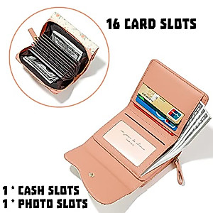 TAIINE Women's Vegan Leather Wallet Tri-fold Cute Flower Girl's Wallets Purse with RFID Blocking Protection Credit Card Holder Zipper Clutch (PINK)