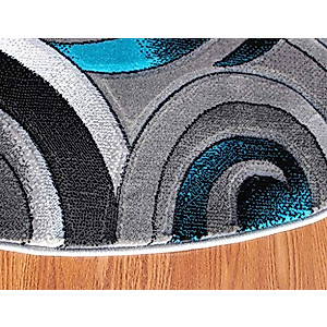 Masada Rugs, Turquoise Grey Modern Contemporary Woven Round Area Rug, Hand Carved (5 Feet 6 Inch X 5 Feet 6 Inch) Round, Turquoise