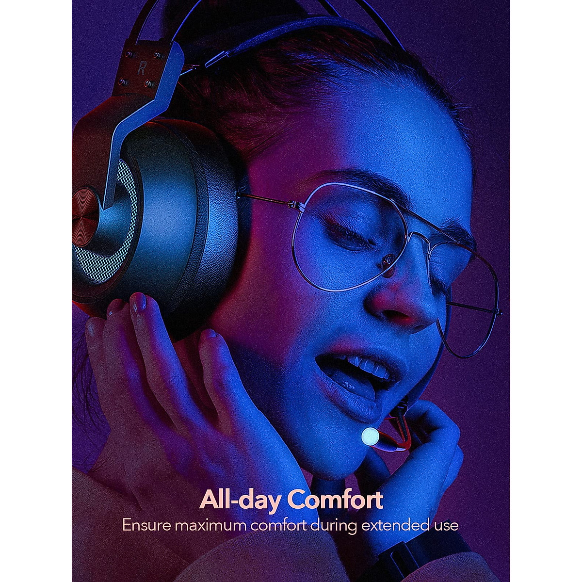 Wired Gaming Headset with Microphone for PC, 50mm Drivers, Inline Volume Control, Over Ear Gaming Headphones with LED, Noise Cancelling Kids Gaming Headsets for Laptop, Computer, PS5, PS4, Xbox One