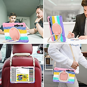 BATYUE Case for Samsung Galaxy Tab S9 FE 10.9" inch 2023, for Galaxy Tab S9 11" inch 2023, for Galaxy Tab S8/S7 Case with S Pen Holder/Rotating Stand/Shoulder Strap, Colourful Pink