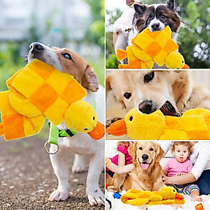 Mihachi 16 Squeakers Dog Squeaky Toys - No Stuffing Plush Pet Chew Toys - Yellow Squeaker Mat Duck