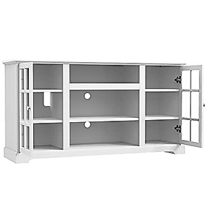 LGHM White TV Stand, Entertainment Center for 65 inch TV, 58" Modern Farmhouse TV Stand with Glass Door, Tall TV Console or Storage Cabinet and Sideboard Buffet