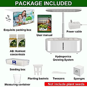 SXDLED Hydroponics Growing System with 10 pods, Herb Garden Kit Indoor with 104 Grow Light, Indoor Gardening System Hydroponic Garden with Automatic Timer, Quiet Water Pump,Height Adjustable(White)
