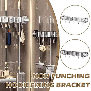 Suction Cup Mop Wall Hanging,Bathroom Row Suction Cup Mop Clip,Sliding Brooms Mop Holders,Organizer Mop And Broom Storage Tool Rack,for Laundry Room