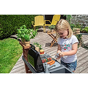 Smoby Garden Kitchen - Outdoor 43 Accessory Play Set, Kids Ages 3+, Grill w/Retractable Magic Flames, Fryer & Sink w/Water Pump Function, Pretend Play