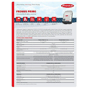 Fronius 4,210,063,800 Primo 5.0-1 Solar Inverter Grid-Tie 5000W - Single Phase - 2 MPPT - 208/240VAC, NEMA 4X Indoor/Outdoor