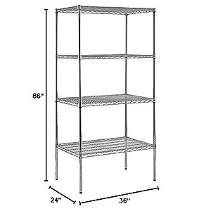 Sandusky Lee WS362486-C Chrome Steel Wire Shelving, 4 Adjustable Shelves, 800 lb. Per Shelf Capacity, 86" Height x 36" Width x 24" Depth