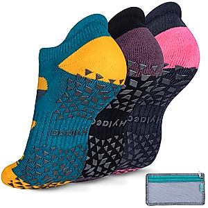 Hylaea Womens & Mens Non Slip Socks with Grip for Yoga Pilates Barre Home Hospital Socks Cushioned Yellow Blue Pink Brown Small Medium