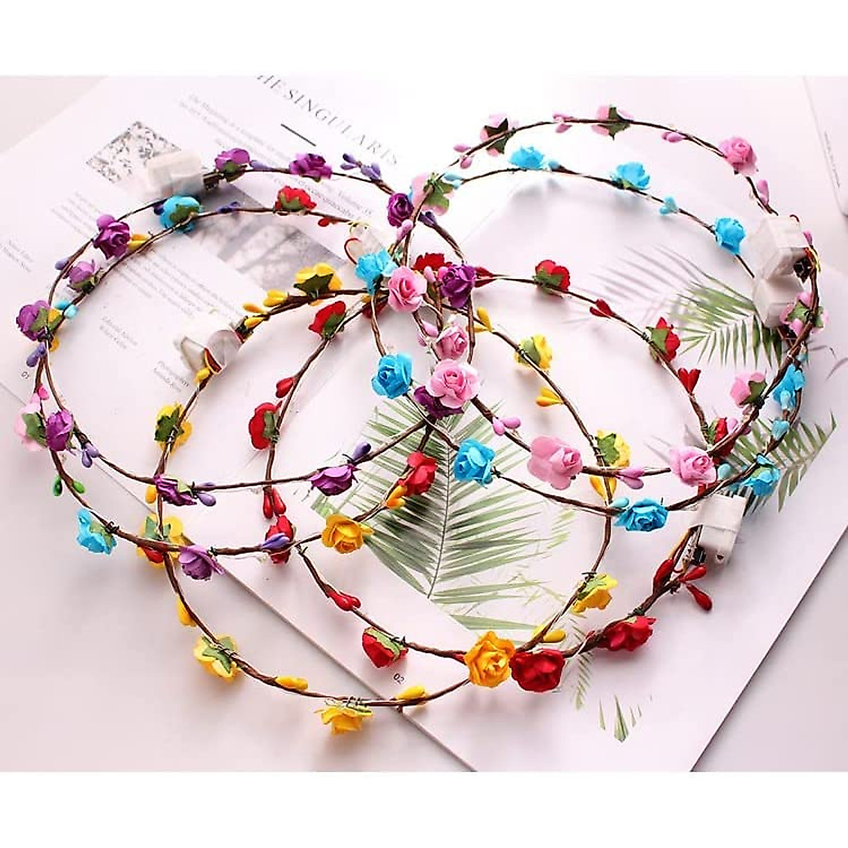 Enkarl LED Flower Crown,12Pcs Light Up LED Flower Headband Luminous 10 Led Flowers Hair Bands for Women Girls Wedding Party Christmas Holiday Festival