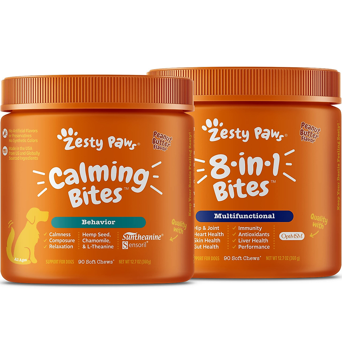 Zesty Paws Calming Soft Chews for Dogs - Composure & Relaxation for Everyday Stress + Multifunctional Supplements for Dogs - Glucosamine Chondroitin for Joint Support
